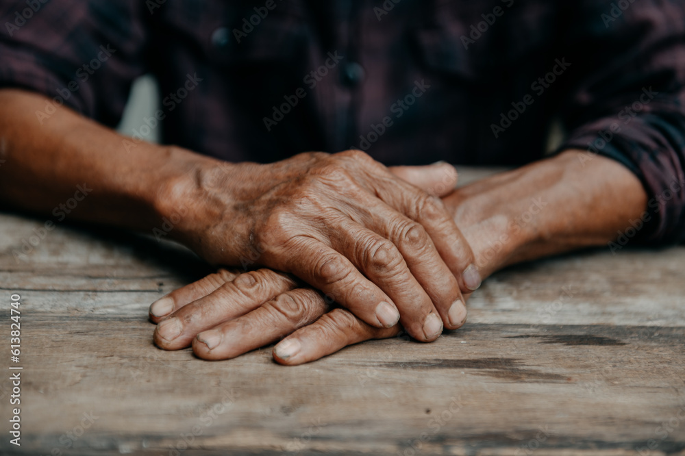 Male wrinkled hands, old man is wearing Stock Photo | Adobe Stock