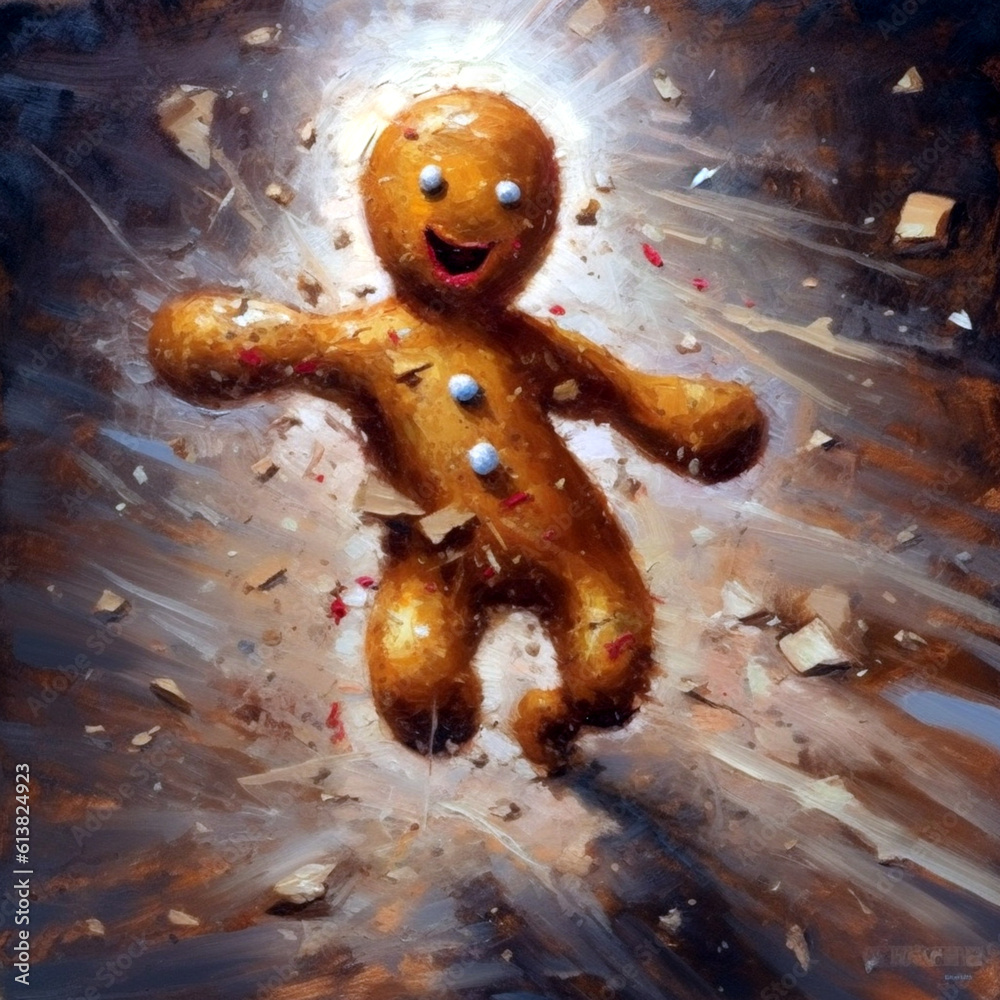 Gingerbread man running and losing crumbs. Christmas content. Ai ...