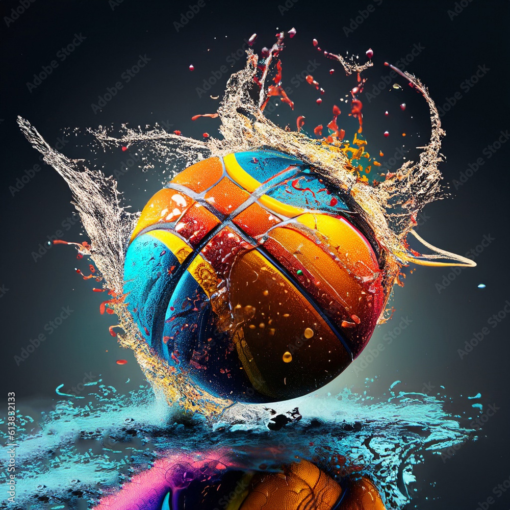 The picture depicts a basketball being thrown into the water, resulting ...