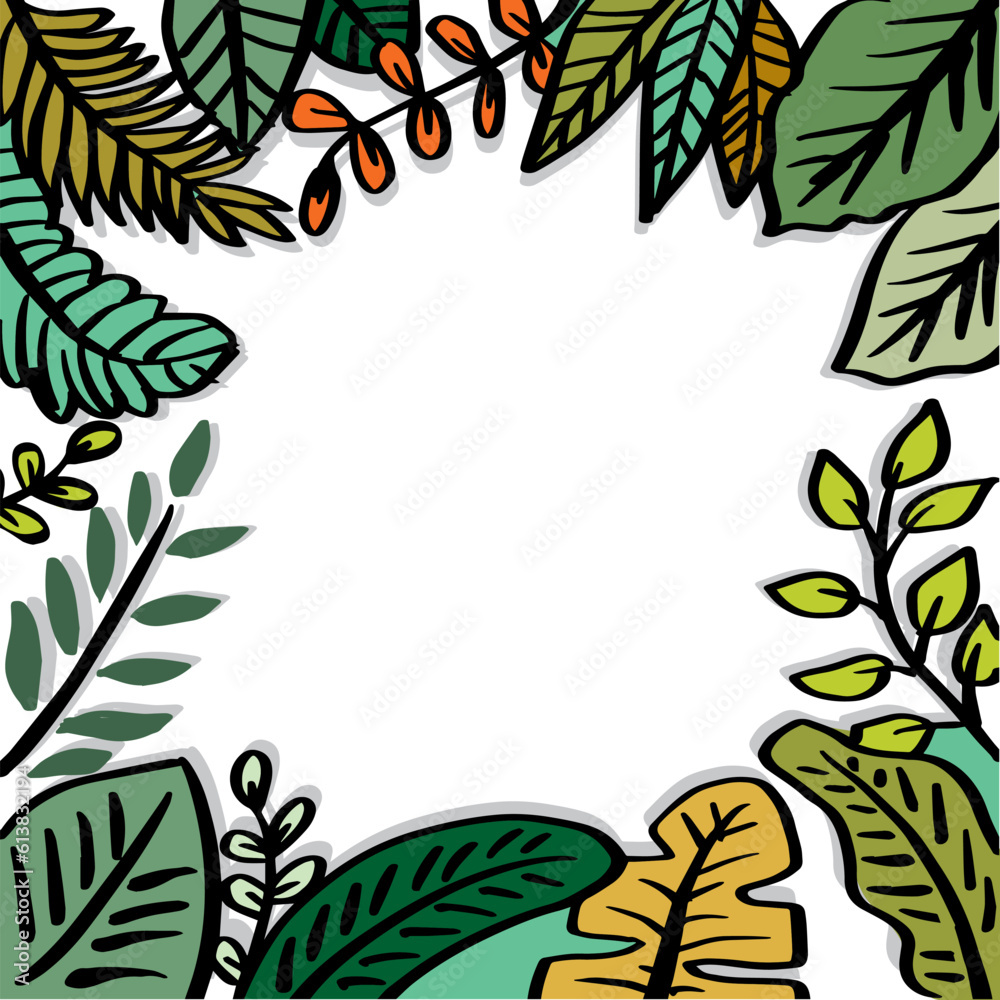 Doodle drawing leaves frame background Stock Vector | Adobe Stock