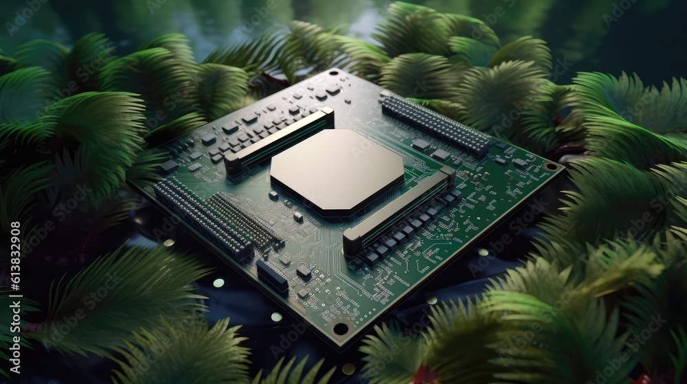 Circuit board and leaf with electronic timer. Concept of eco friendly ...