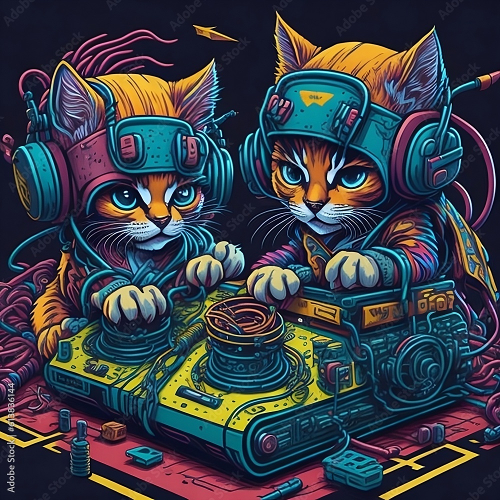 Vibrant and explosive: Kittens with TNT in detailed graffiti art. Ready ...