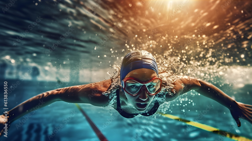 A group of determined swimmers slicing through crystal-clear water in a ...