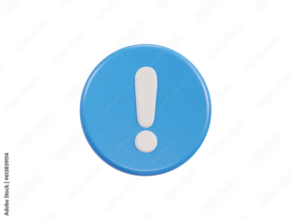 3d vector blue exclamation circle sign warning or danger risk message ...