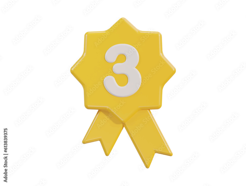 vector 3d number three badge with yellow badge in vector illustration ...
