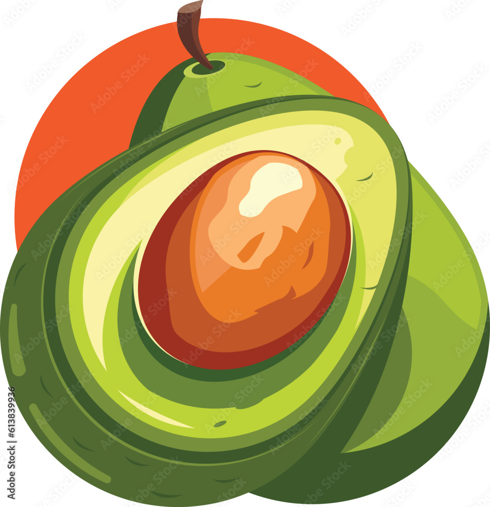 whole and sliced avocado illustration, cartoon vector style digital art ...