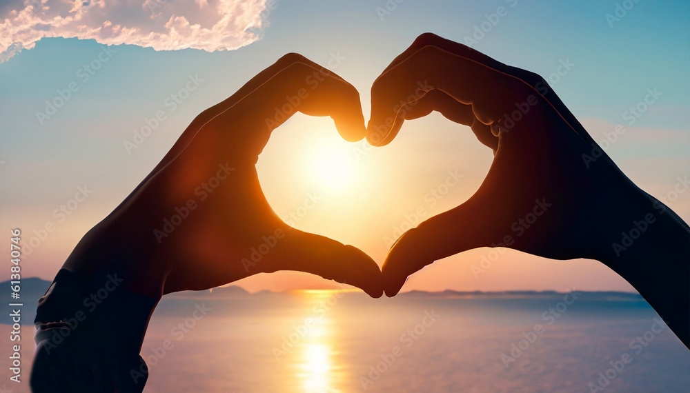 Valentines’s day concept, silhouette hand make heart shape with ...