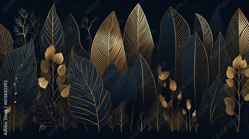 Luxury wallpaper design with Gold leaf and natural background. Leaves ...