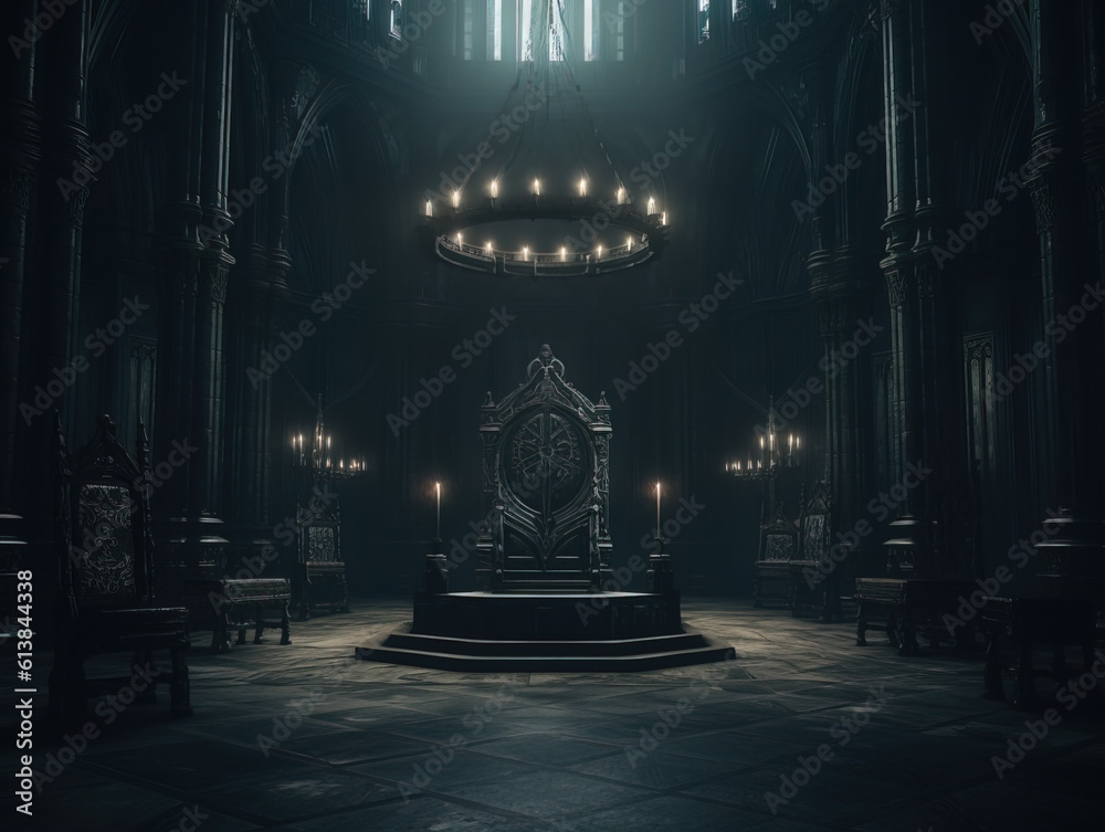 Decorated empty throne hall. Black throne. Stock Photo | Adobe Stock