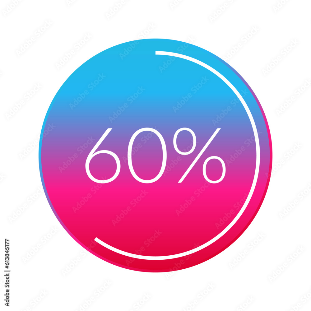 60 percent circle chart, isolated symbol. Vector gradient element ...