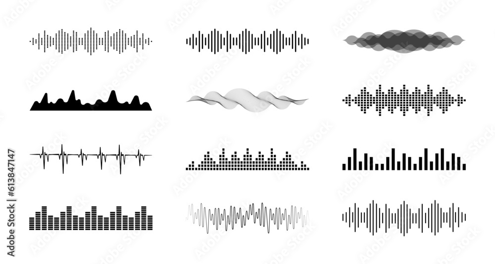 Sound waves set. Equalizer. Audio digital signal. Voice sound wave ...