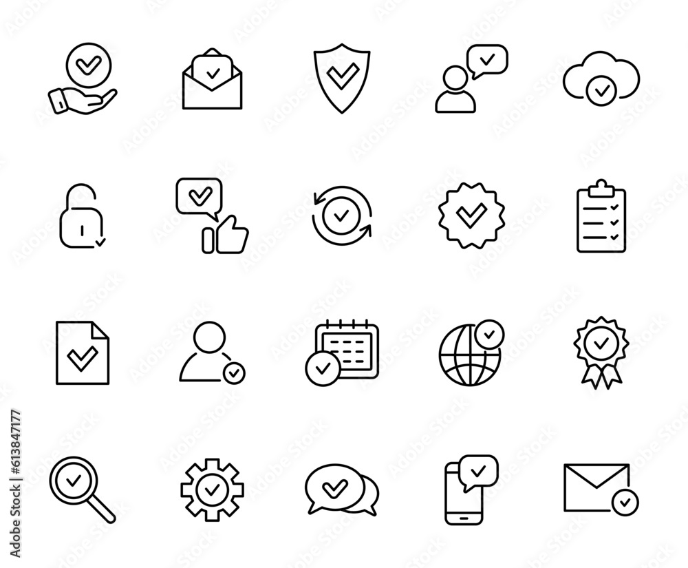 Approve and Check mark line icon set. Line icons accepted, verified ...