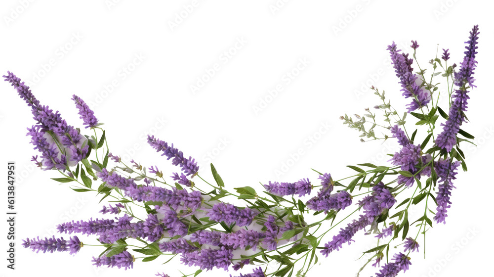 lavender sprigs forming a corner border frame with negative space on a ...