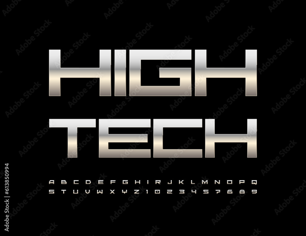 Vector modern Emblem High Tech. Creative Metallic Font. Silver Alphabet ...