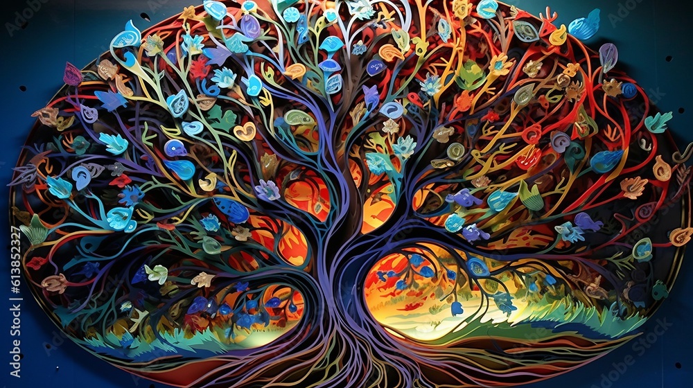 tree of life multidimensional layered papercut vivid colors ,generated ...