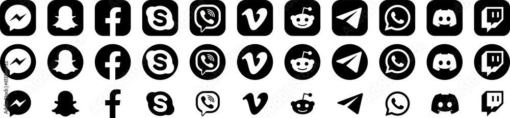 Social media icons. Facebook Messenger, Snapchat, iMessage, Skype ...