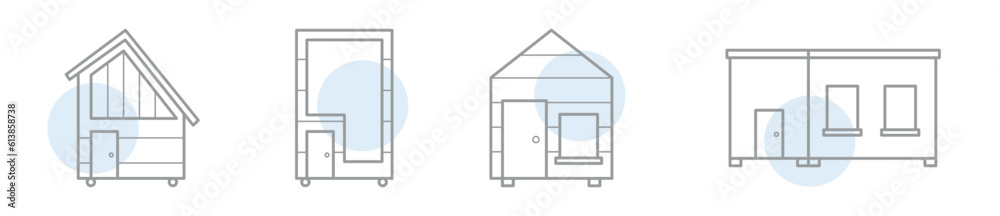 Tiny house modern line icon set, mobile home concept, log cabin icons ...