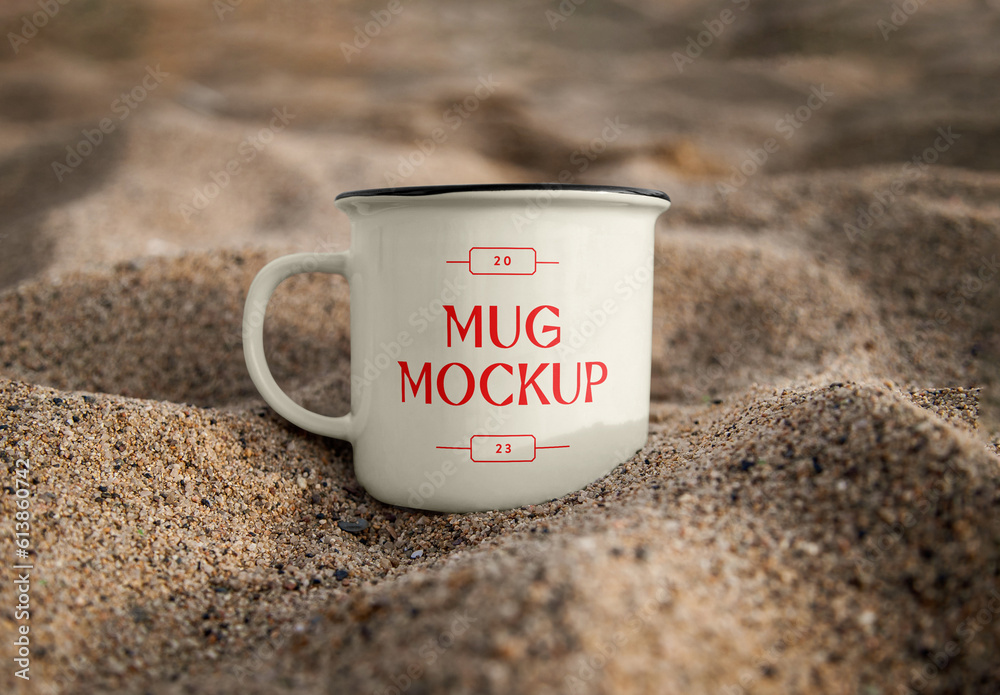 Mug in Sand Mockup Stock Template | Adobe Stock