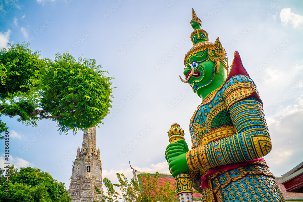 Giant demon stand in temple of dawn tourist attraction sighseeing Stock ...