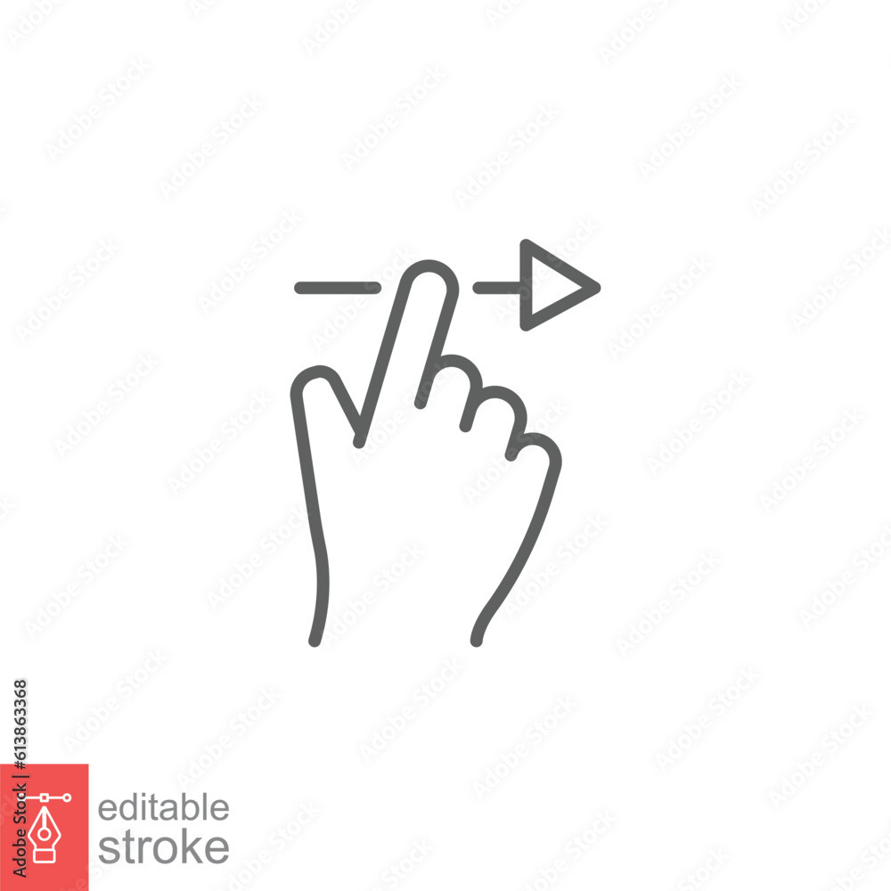 Swipe right icon. Simple outline style. Hand finger slide to right ...