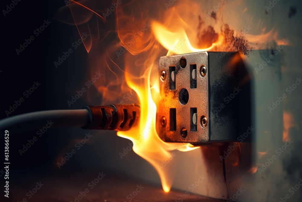 Electrical short circuit. Failure caused by burning wire and rosettes ...