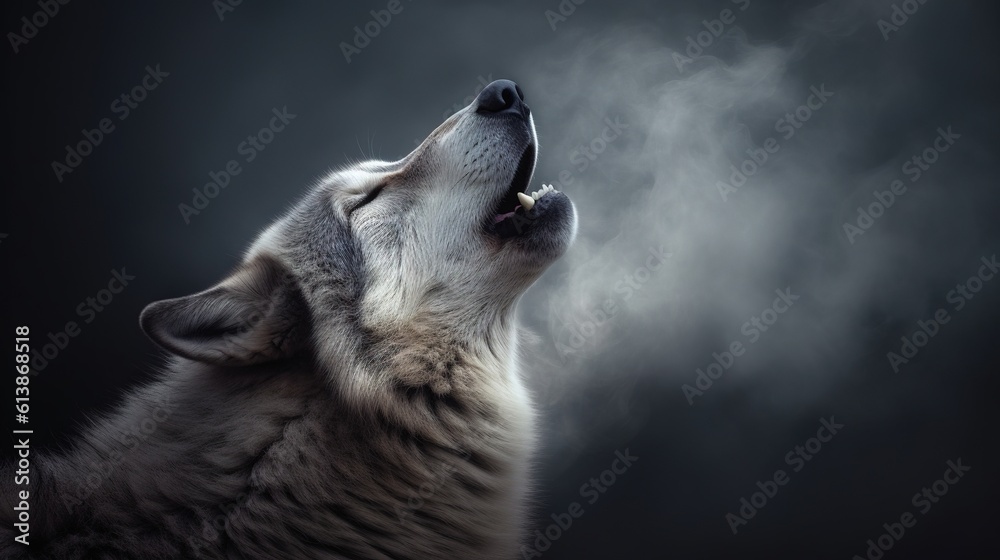 a wolf with its mouth open and smoke coming out of its mouth ...