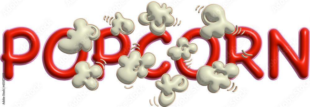 Photo & Art Print 3d cartoon lettering popcorn with cute popcorns on ...
