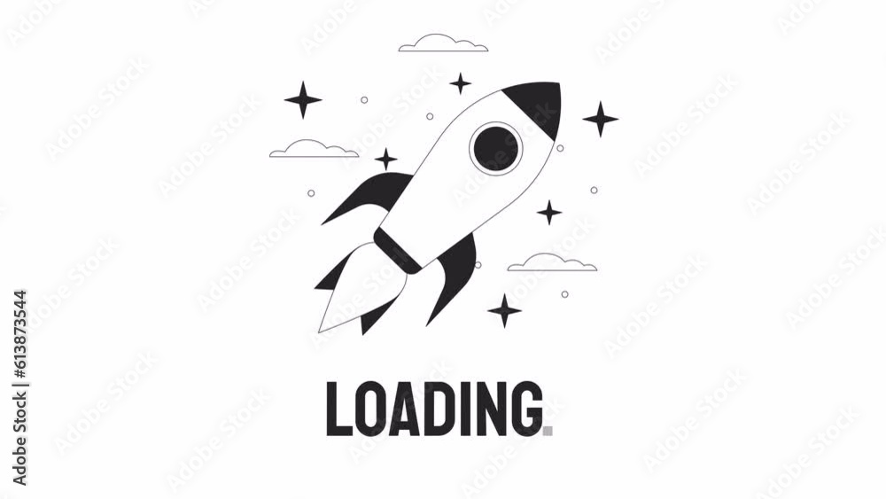 Ship in space bw loader animation. Shuttle In orbit. Rocket flying ...