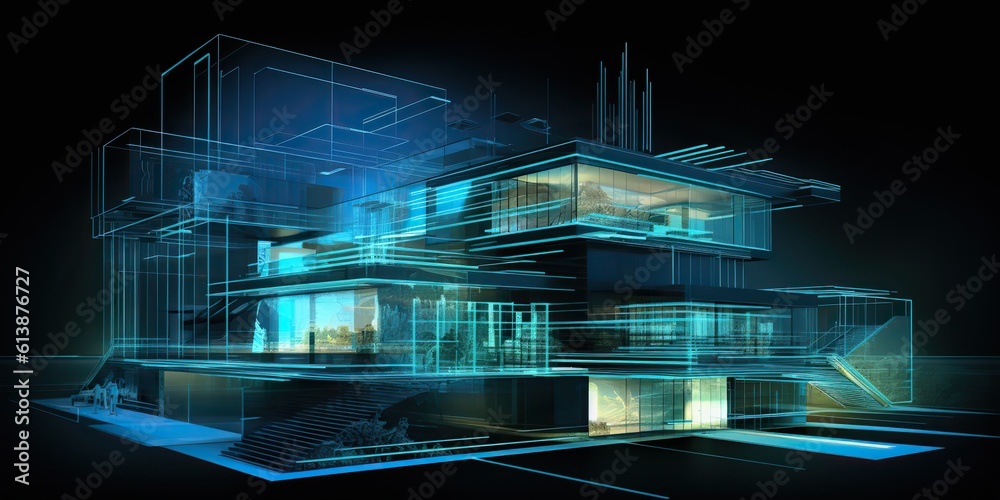 AI Generated. AI Generative. 3d render architecture building in wire ...