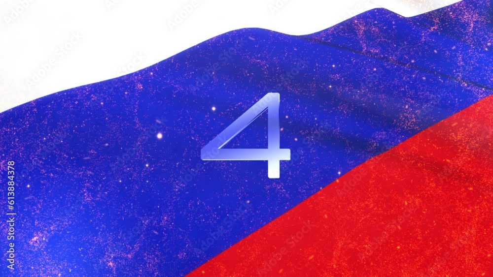 Five seconds Countdown Timer with abstract Russia flag waving in wind ...