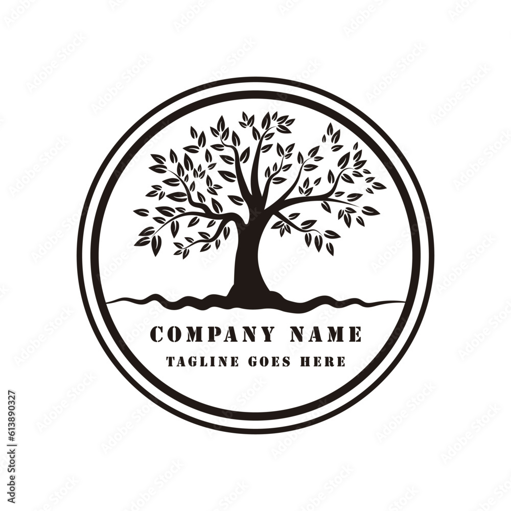 Root Leaf Family Tree of Life Oak Banyan Maple Stamp Seal Emblem Label ...