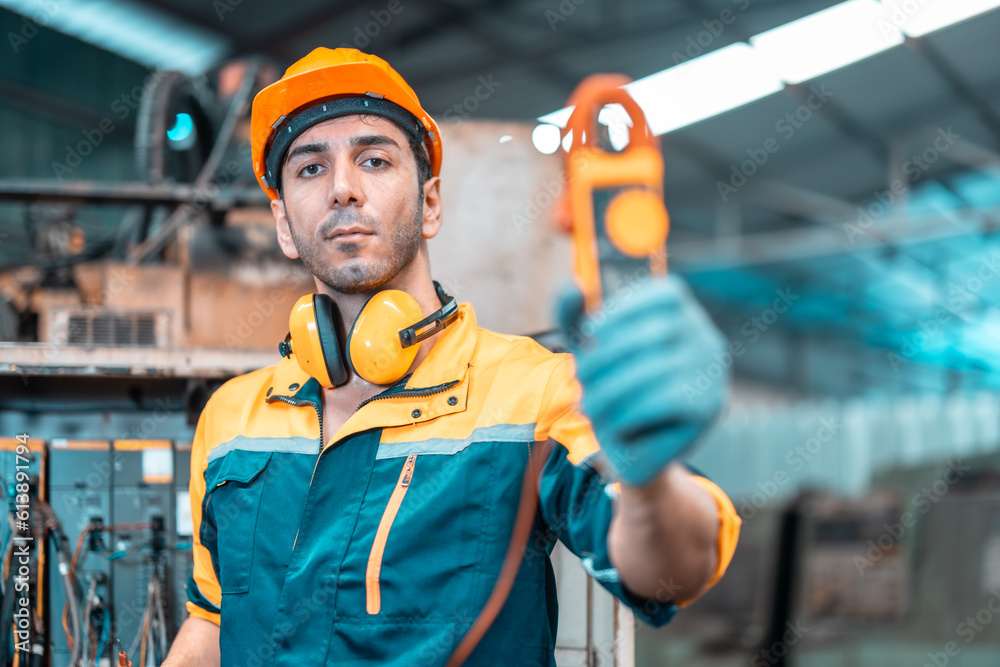 Electrical technician tests wiring, polarity, grounding, voltages and ...