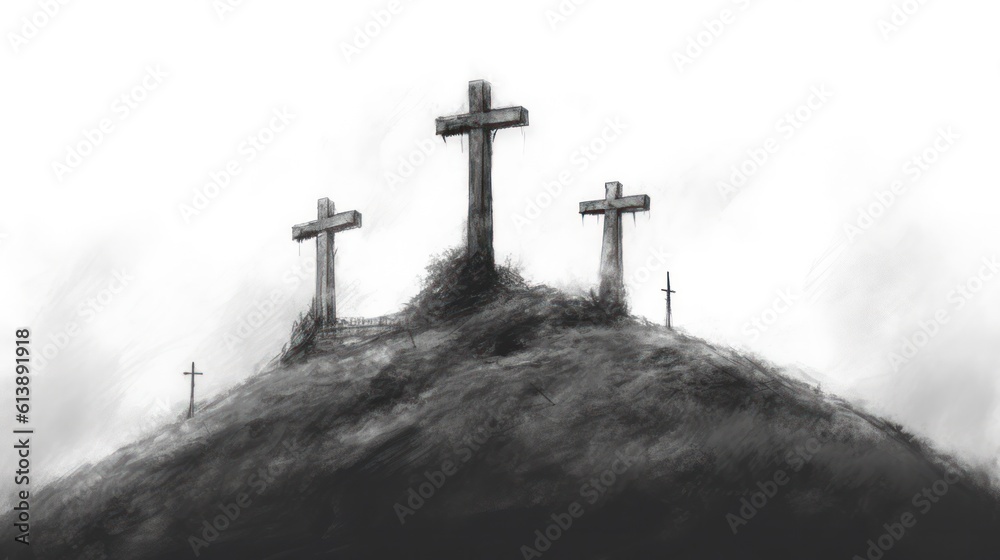 Handsketch drawing of cross on top of hill Stock Illustration | Adobe Stock