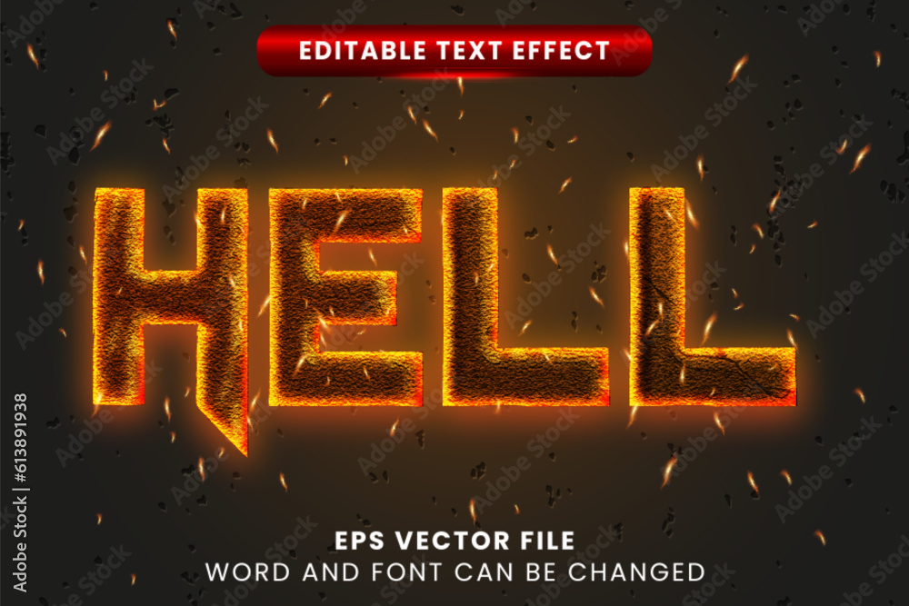 Fire flame hell editable vector text effect Stock Vector | Adobe Stock