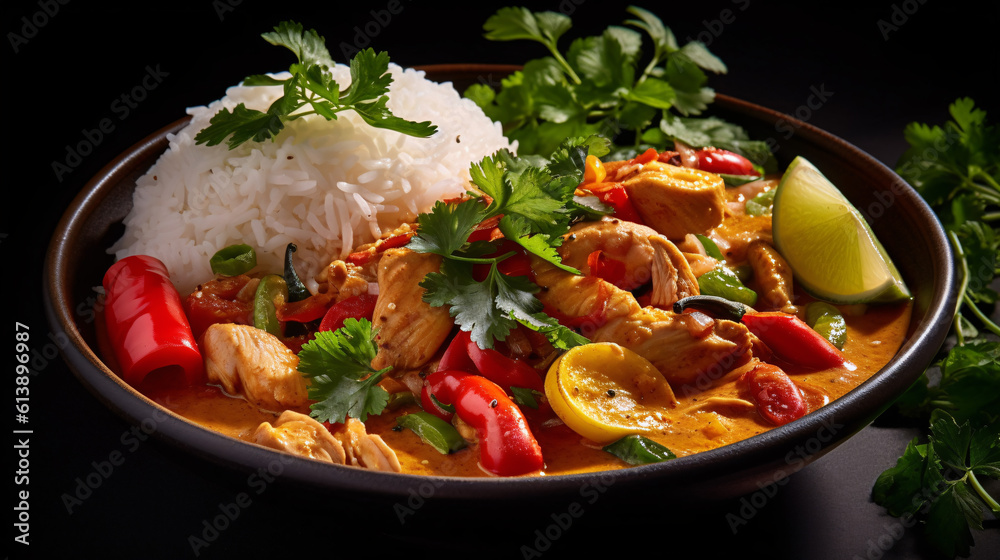 Exotic Thai Curry Bowl,Thai Spice Symphony, a vibrant Thai curry bowl ...
