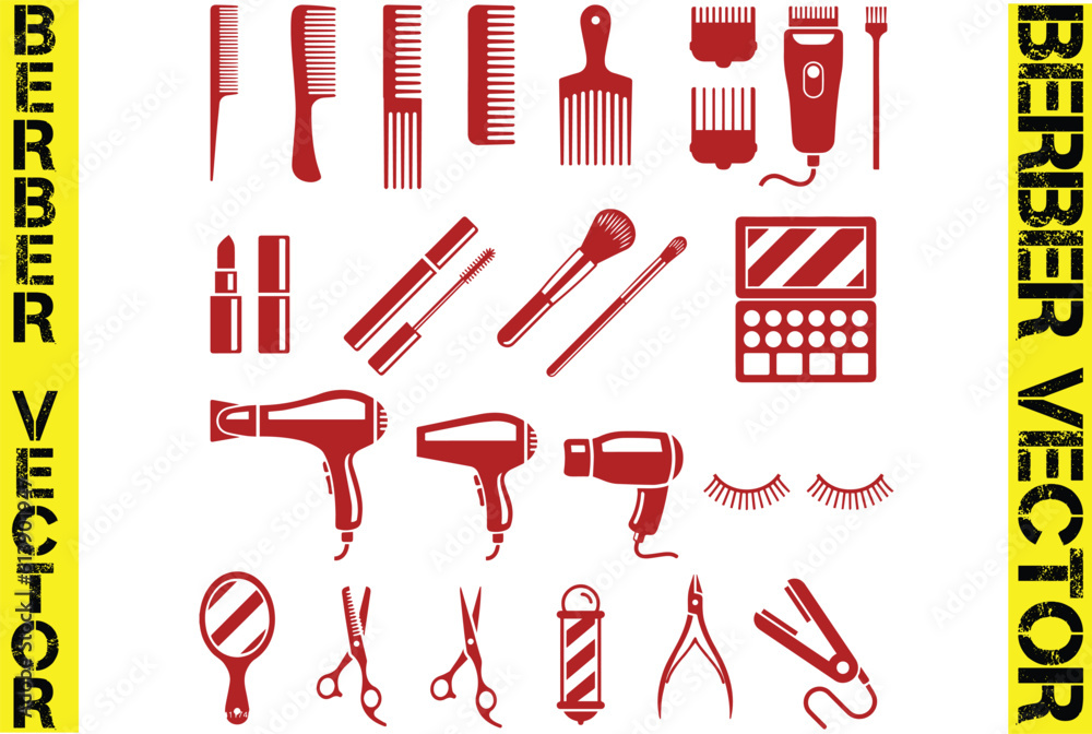 Vintage barber elements set, Vector monochrome collection barbershop ...