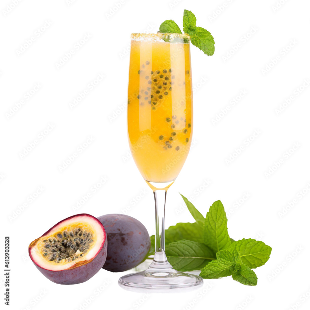 front view of cocktail Passionfruit Bellini drink isolated on ...