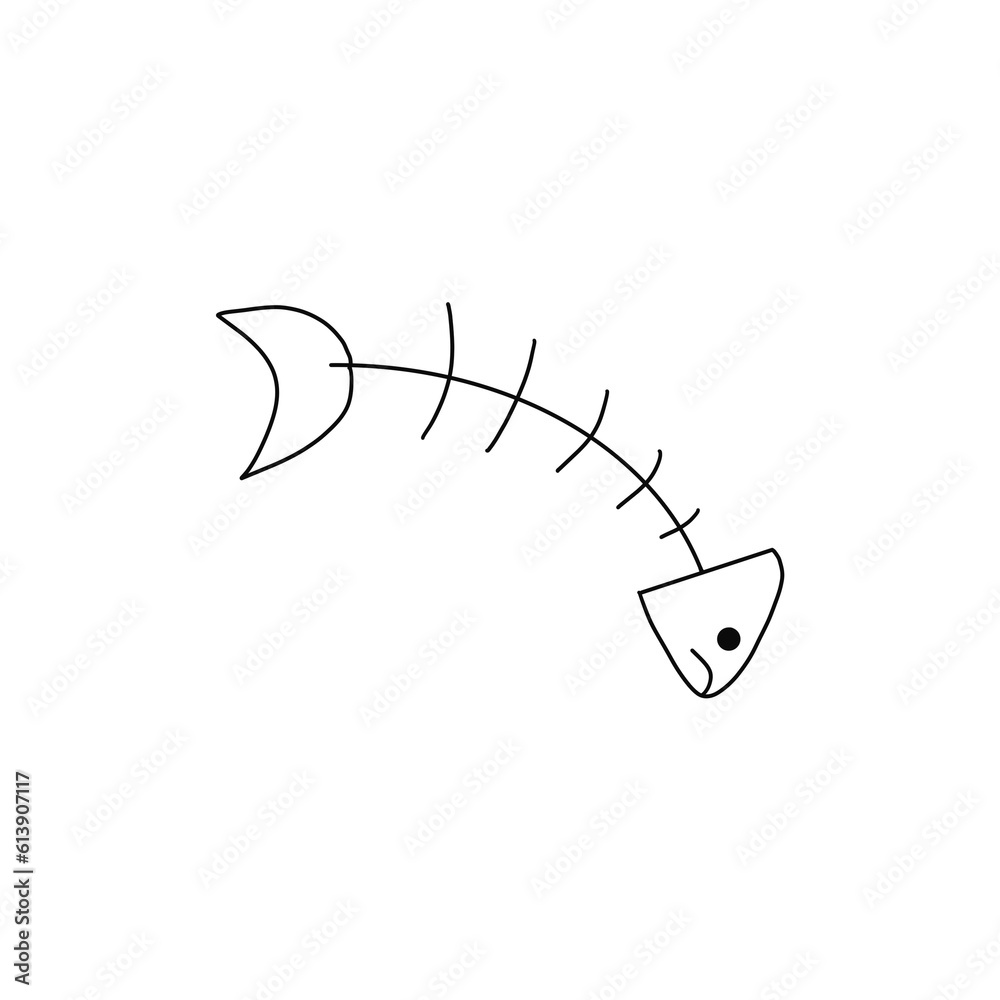fishbone, outline , icon, element, hand drawing, minimal, line, Stock ...
