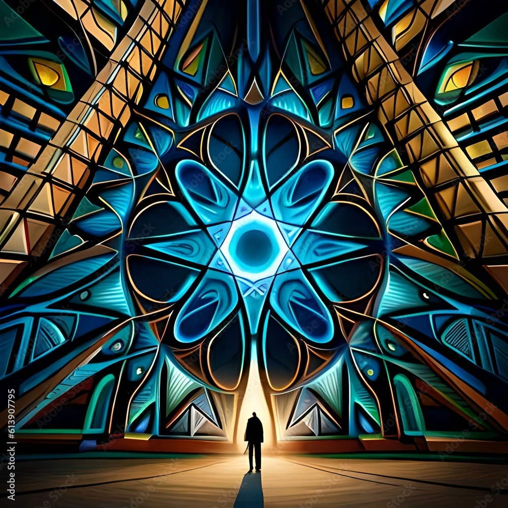 Radiating from the edges of the letter "A," intricate patterns of ...