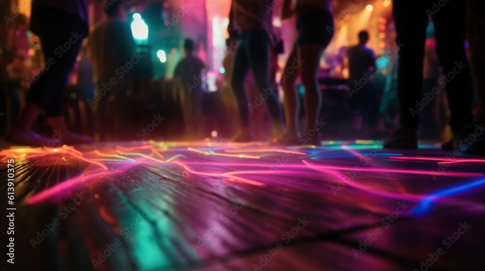 Illustration of crowded night club disco party. Silhouettes of people ...