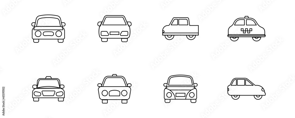 Car icons set. The car from different sides. Side view, back, front ...