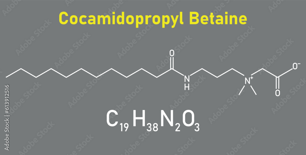 Chemical structure of Cocamidopropyl Betaine (C19H38N2O3). Chemical ...