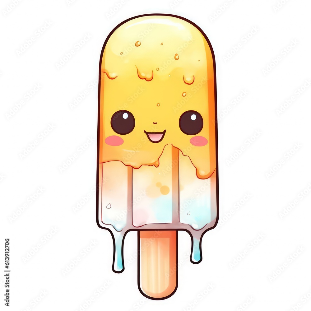 watercolor clipart summer one tall yellow popsicle white background ...