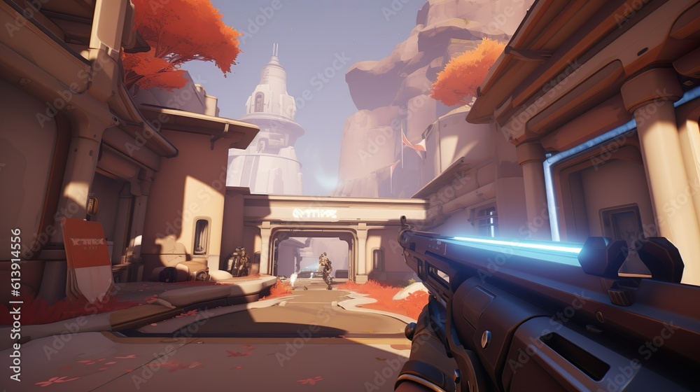 First person shooter view made with Ai generative technology Stock ...