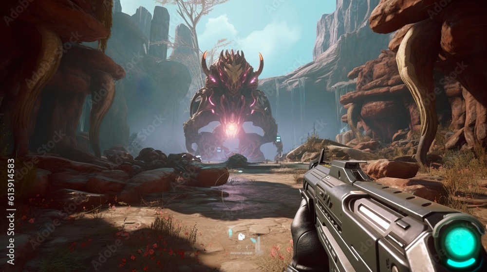 First person shooter view made with Ai generative technology Stock ...