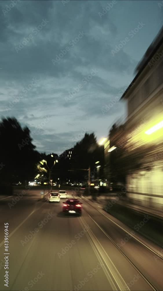 Vertical video - Time lapse clip, moving forward at night city road ...