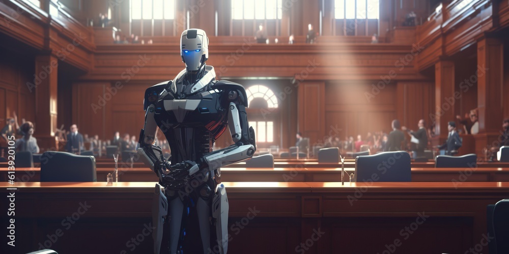 Robot judge, representing the ethical dilemmas and challenges posed by ...