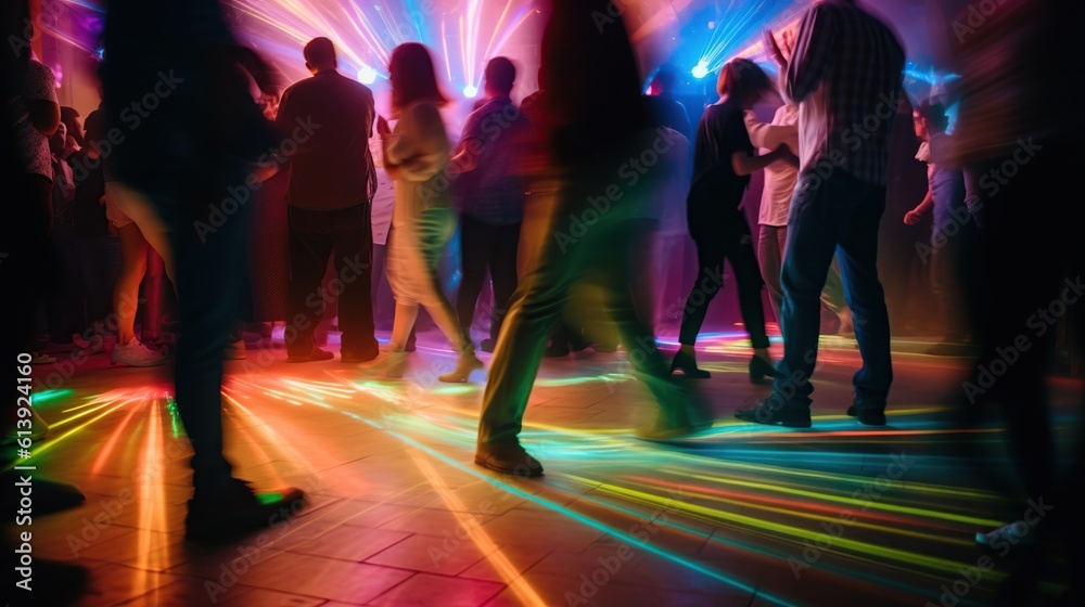 Illustration of crowded night club disco party. Silhouettes of people ...