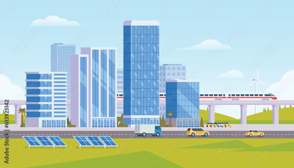 Vector City illustration of Urban Landscape Modern city, Building ...