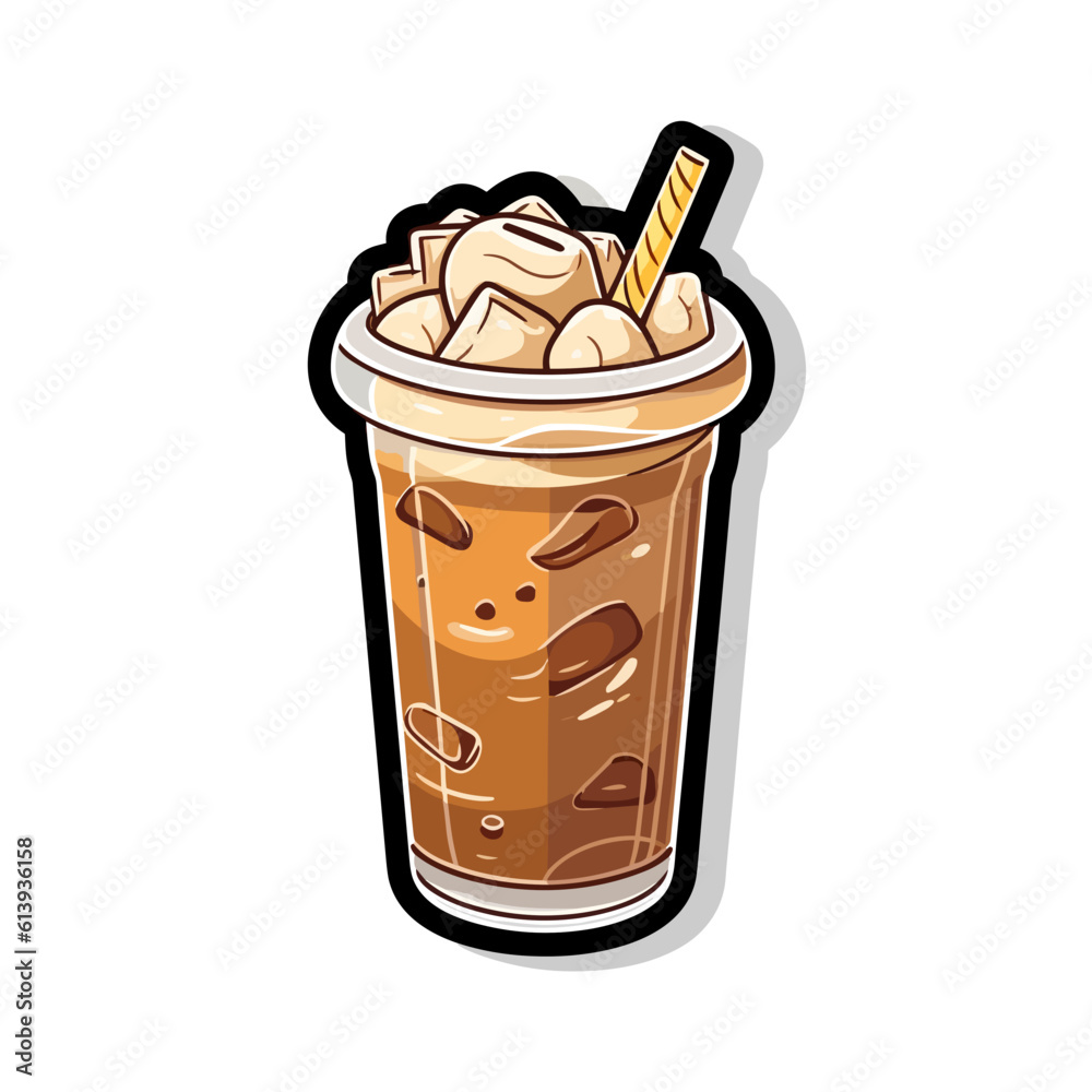 Playful cartoon Iced Coffee sticker Illustrations in minimalist ...